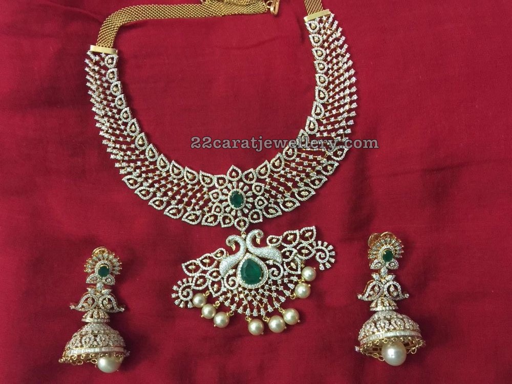 Diamond Set Detachable Peacock Locket - Jewellery Designs