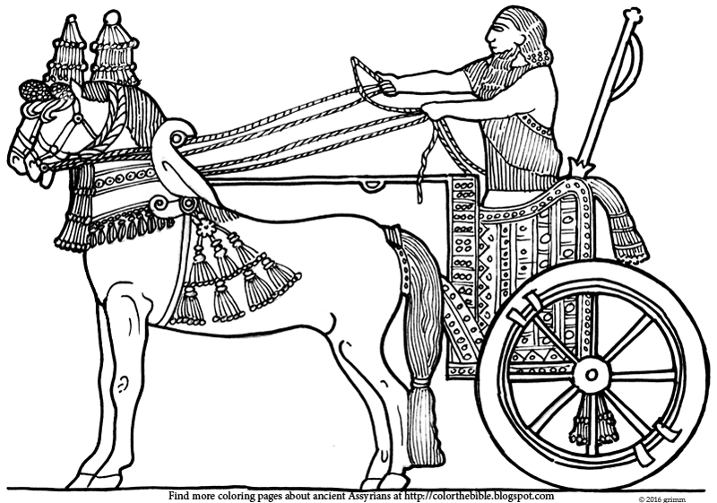 Assyrian horses and cart | Color The Bible