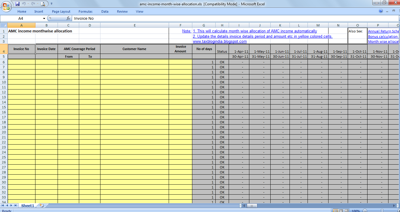 Taxblog India Month Wise Allocation Of AMC Charges Auto Calculation In taxblog-india-month-wise-allocation-of-amc-charges-auto-calculation-in