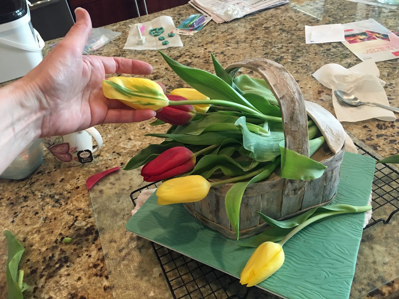 The Bake More: Rustic/Weathered Basket of Tulips - Cake