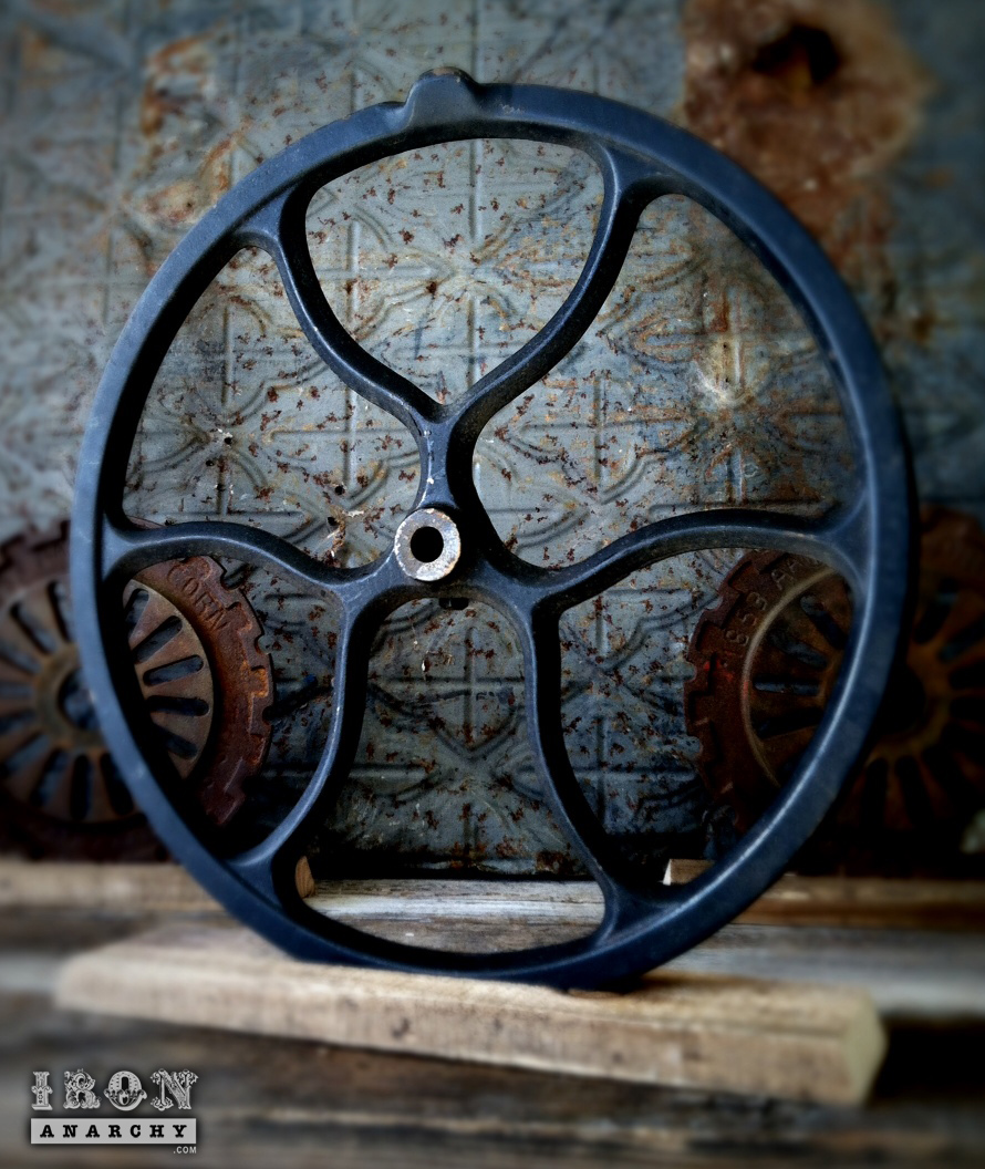 Large Industrial Sewing Machine Wheel Sculpture