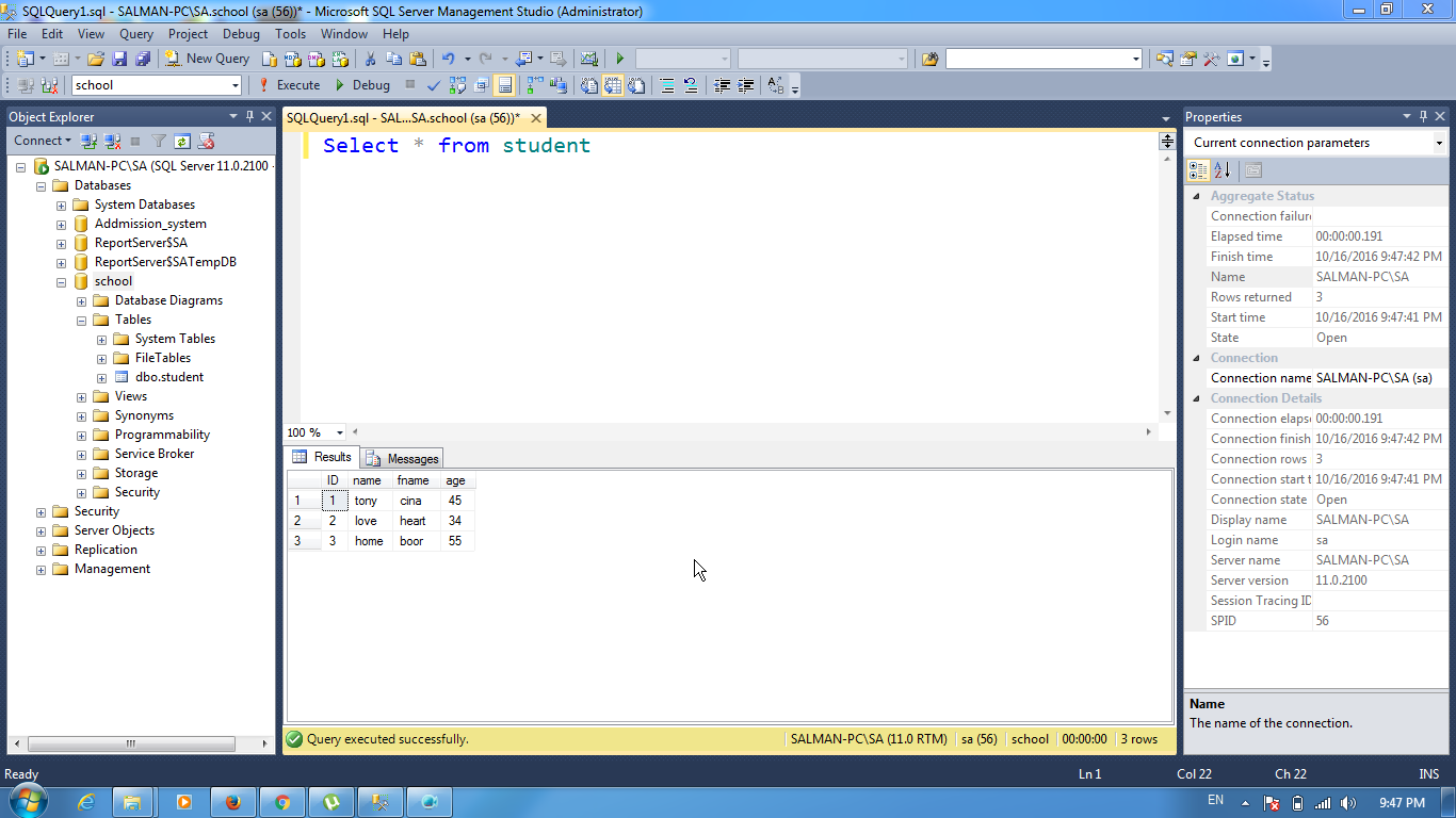 Learn and use : Making a table in SQL server for visual studio