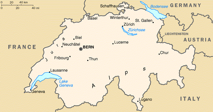 google maps europe: Map of Switzerland Country Area