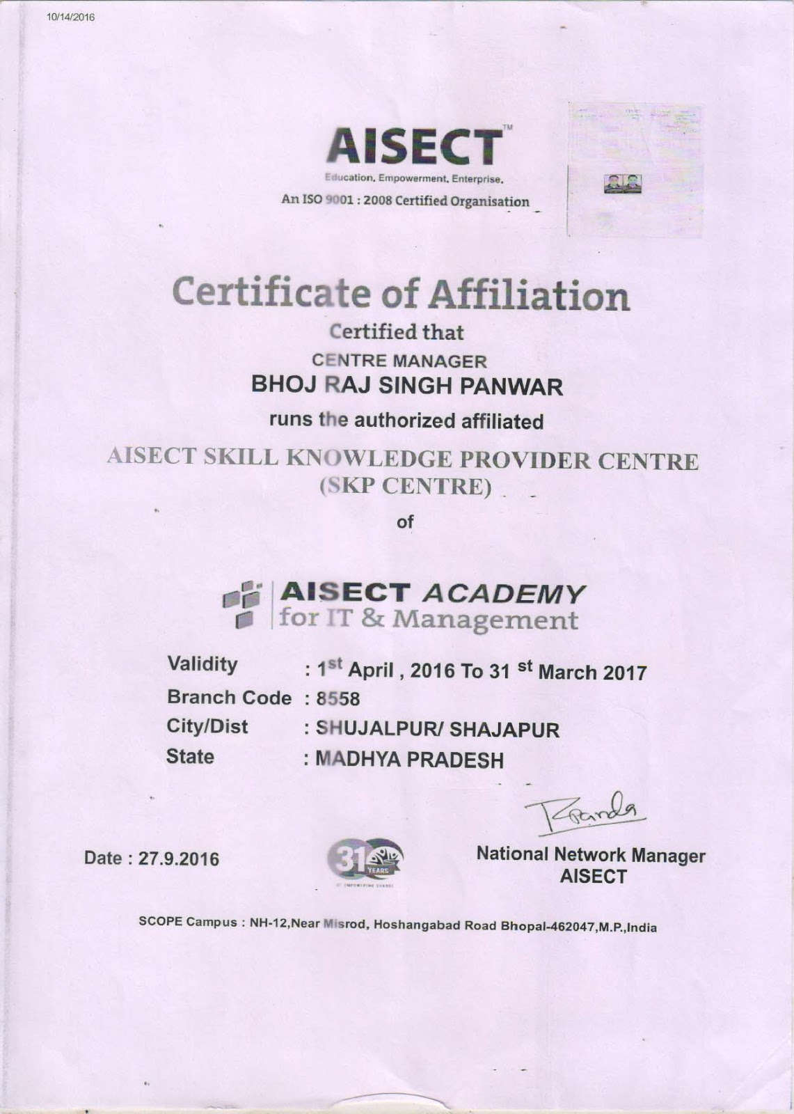 REGISTRATION AISECT - Divya academy