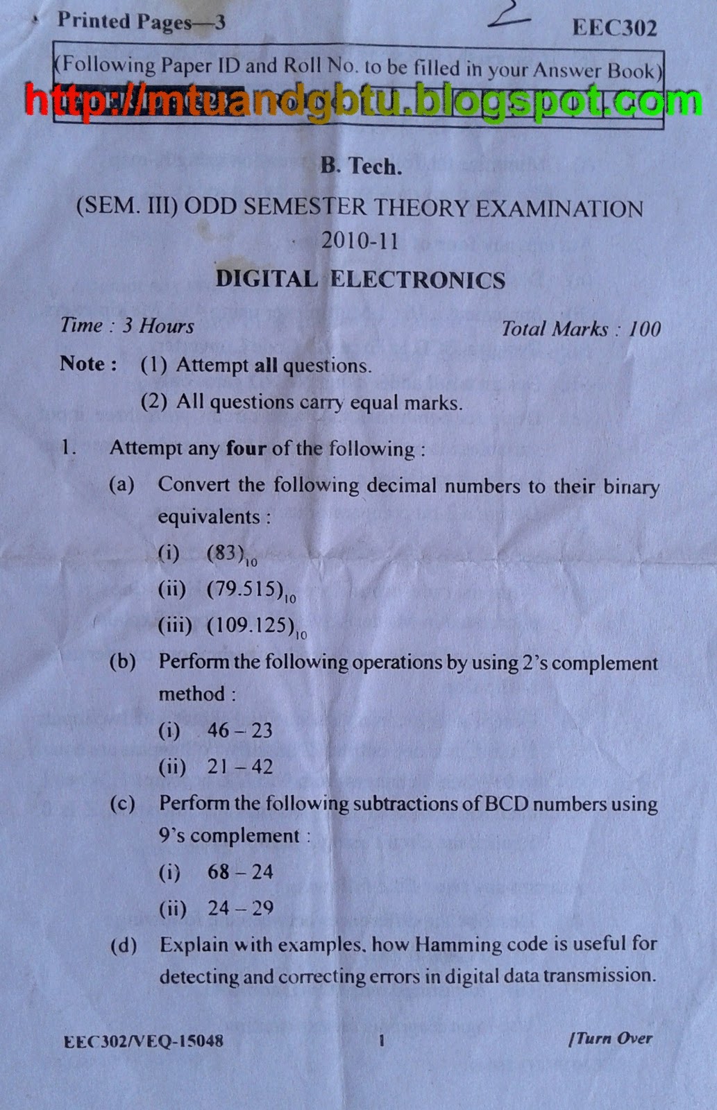 EXAM TIME: PREVIOUS YEAR QUESTION PAPER