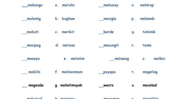 Mga Halimbawa Ng Salitang Magkatugma Worksheet - mga paksa