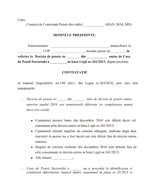 Model de contestatie la decizia de punere in plata conform Legii 241 ...