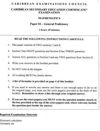 CSEC CXC Exam Past Papers: CSEC Mathematics Past Paper January 2016