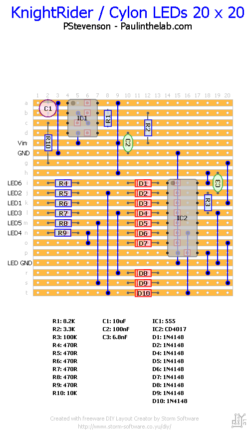 Paul In The Lab: Knight Rider Kitt / Cylon LED Sequencer Stripboard ...