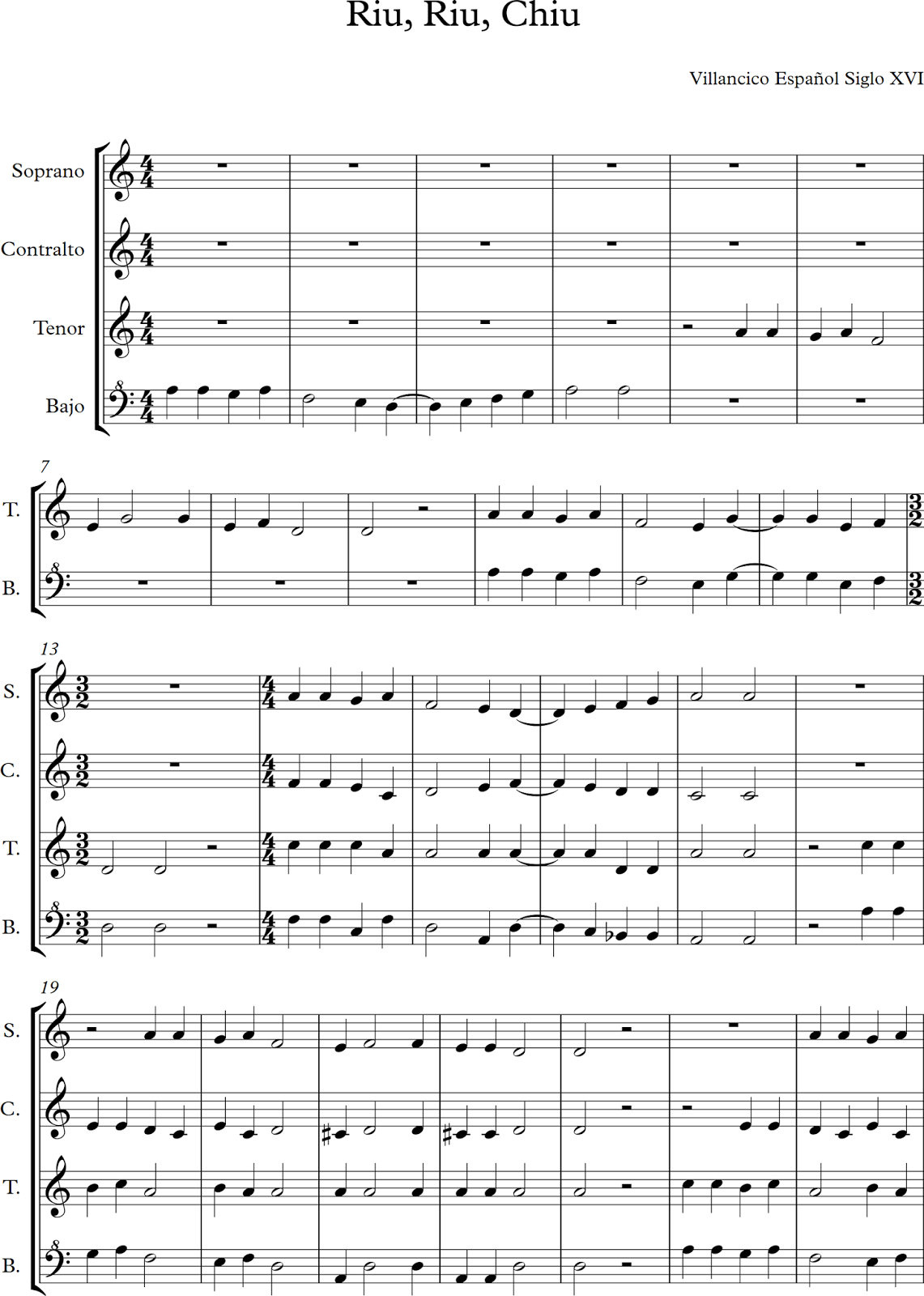 Riu, Riu, Chiu. Partitura para flauta dulce - Descubriendo la Música