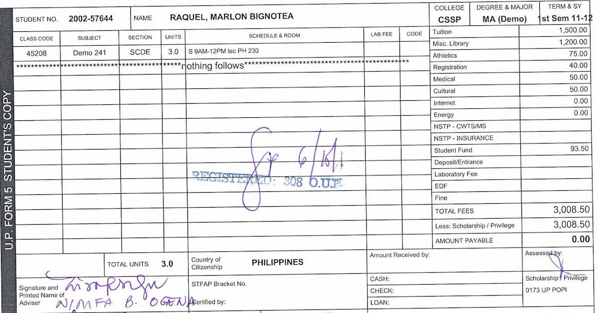 Tidbits and Bytes: UP Form 5 (UP Certificate of Registration - Student ...