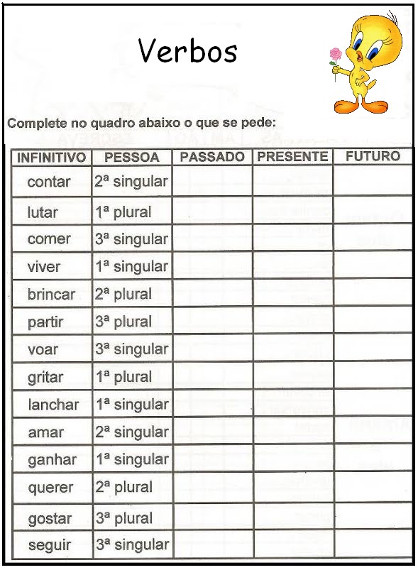 ATIVIDADES COM VERBOS EXERCÍCIOS IMPRIMIR . Língua Portuguesa ...