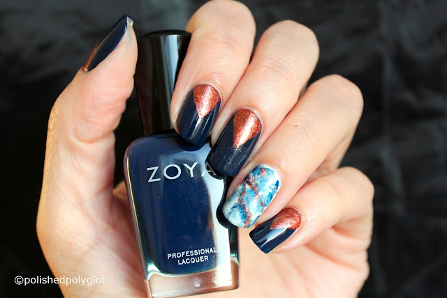 Nail Art │ Dark blue, Copper & White Nail Design [When Colors Collide ...