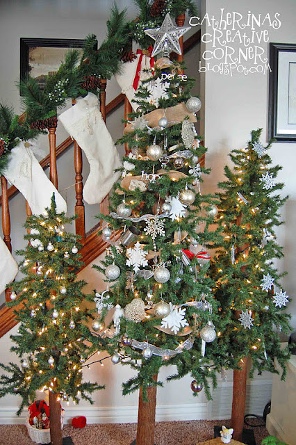 Catherina's Creative Corner: My Burlap, white & silver Christmas Trees..