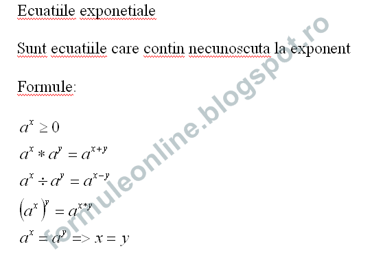 Formule ecuatii exponentiale - formuleonline