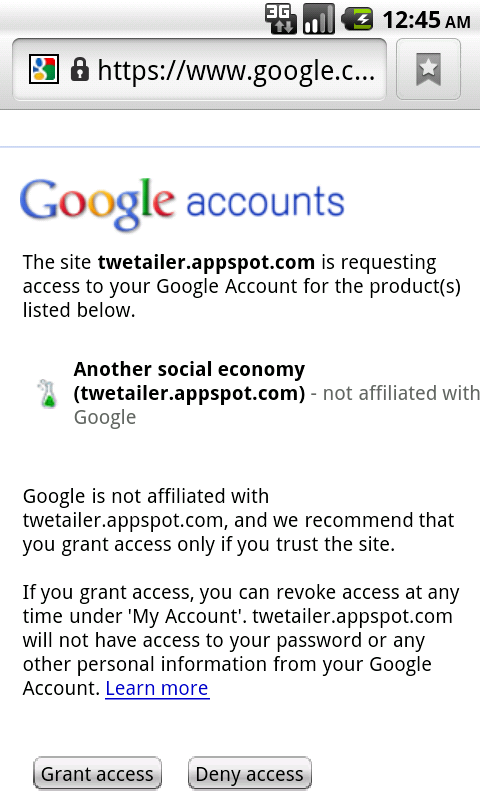 Sharing Technologies: OAuth authorization handling in a Android application