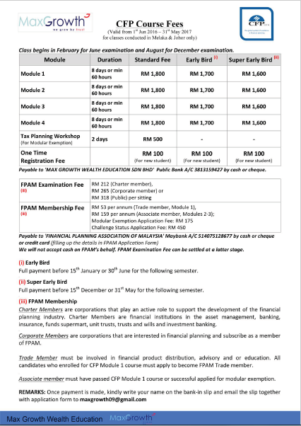 CERTIFIED FINANCIAL PLANNER (CFP): CFP Course Fees