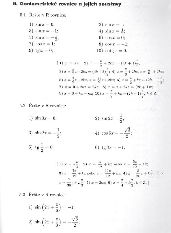 matematika 2. ročník: goniometrické rovnice