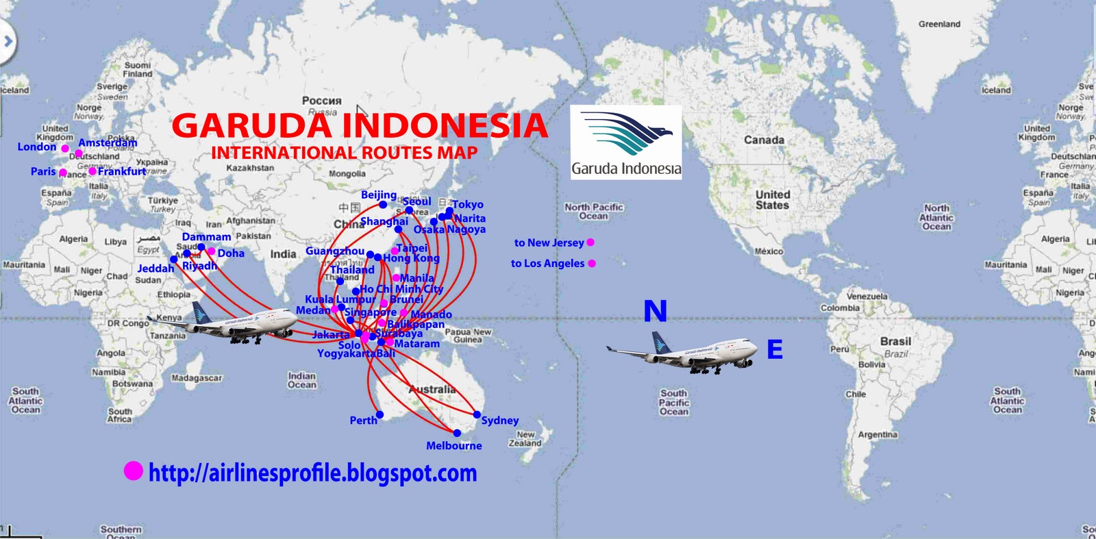 airlines and airports information: Garuda Indonesia Routes Map