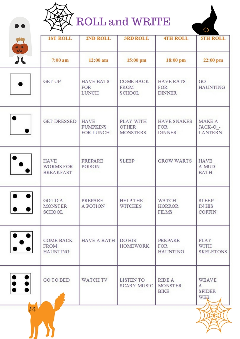 Pencil and Bookmark: Roll and Draw and Write - Halloween Edition