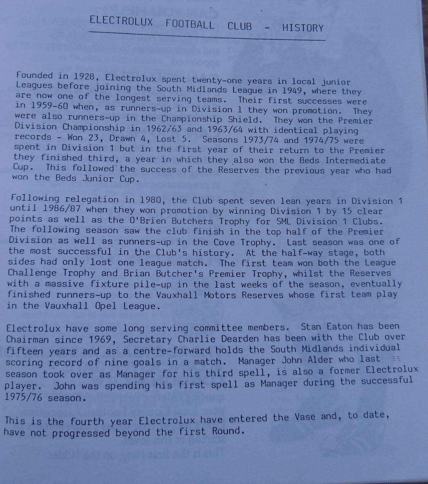 The Cold End: CLASSIC PROGRAMMES - BRIMSDOWN ROVERS V ELECTROLUX - 1990