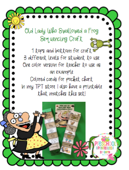 Old Lady Who Swallowed a Frog Sequencing Craft ~ Preschool Printables