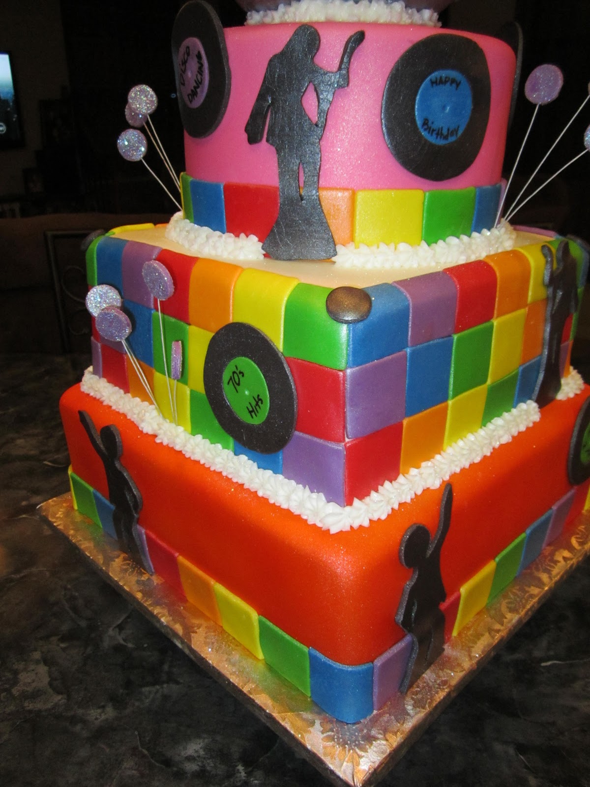 MyMoniCakes: 70's Disco Ball Cake with Disco Dancer Silhouettes