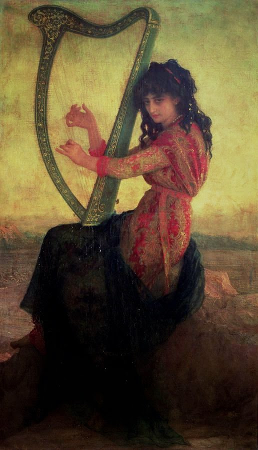 FRENCH PAINTERS: Ernest HEBERT Muse Playing the Harp