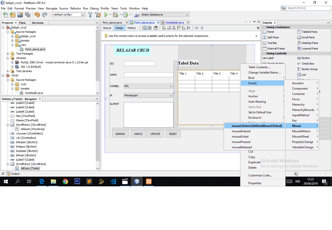Tutorian CRUD Java Menggunakan Netbeans dan Xampp Mysql