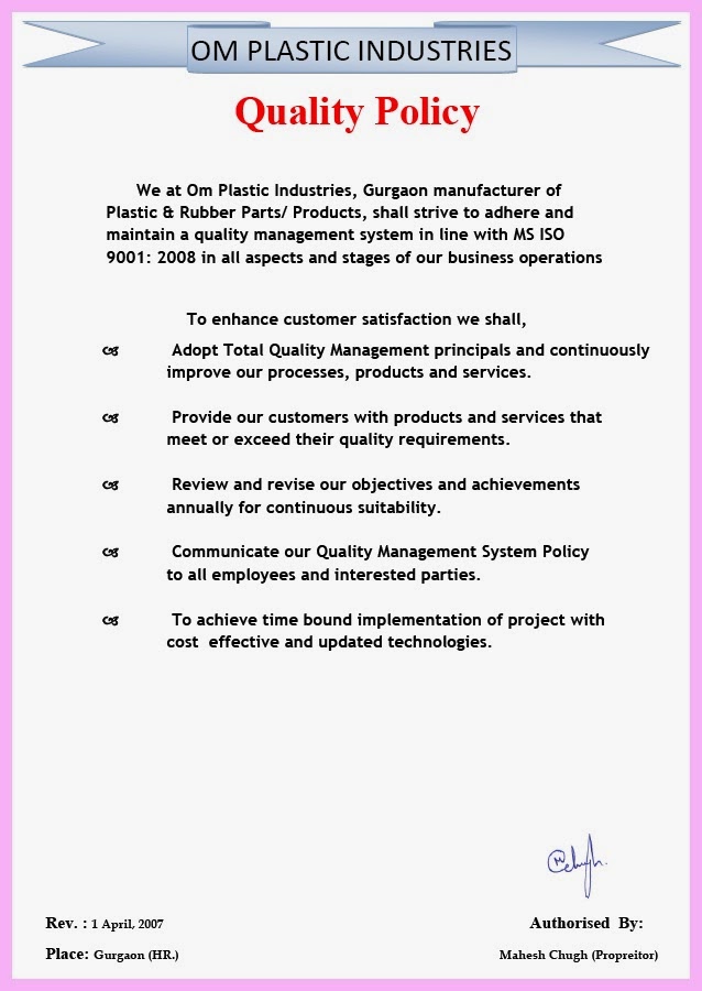 Quality ~ OM PLASTIC INDUSTRIES