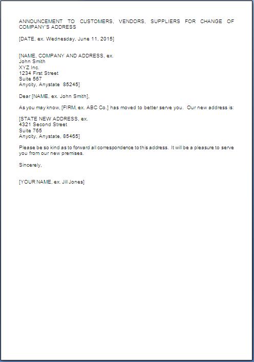 Address Change Letter to Customers