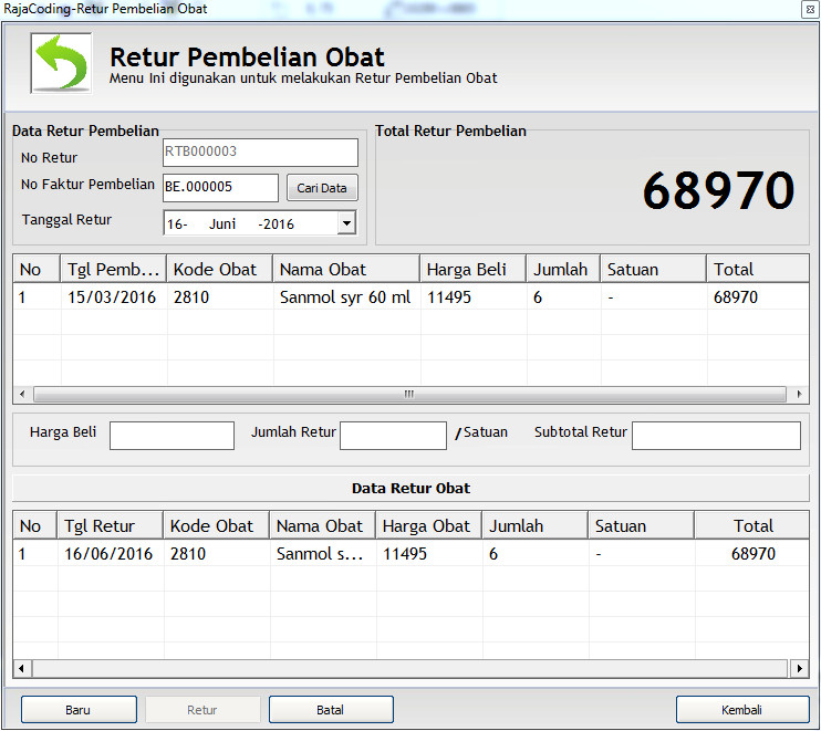 Aplikasi Retur Pembelian dan Penjualan Barang dengan VB6 - RAJACODING.ID