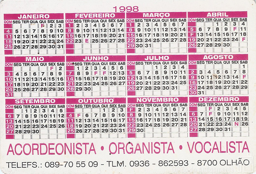 Olhão do Antigamente : Sérgio Guerreiro - Calendário de Bolso (1998)