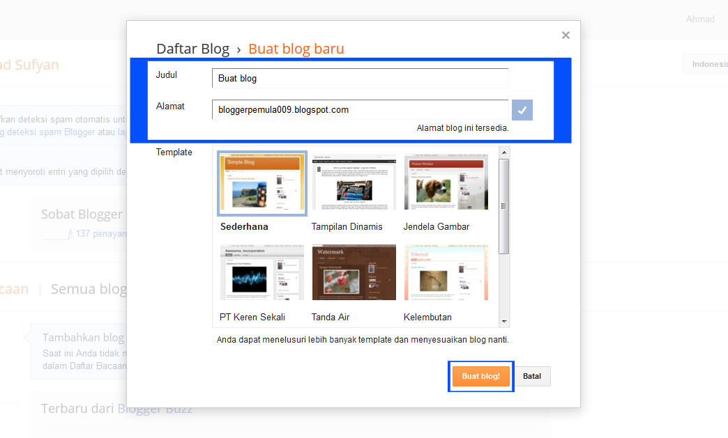 Cara membuat blog dengan mudah - Sobat Blogger