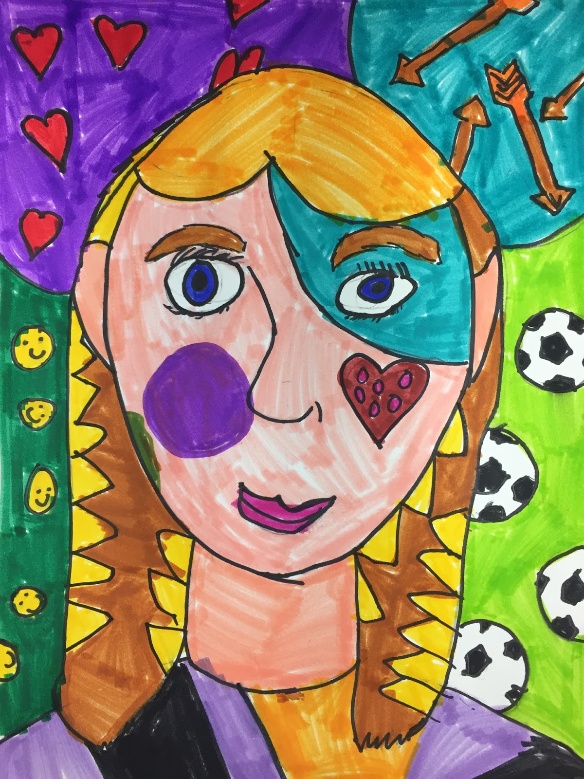 Elements of the Art Room: 4th & 5th Grade Romero Britto Self-Portraits