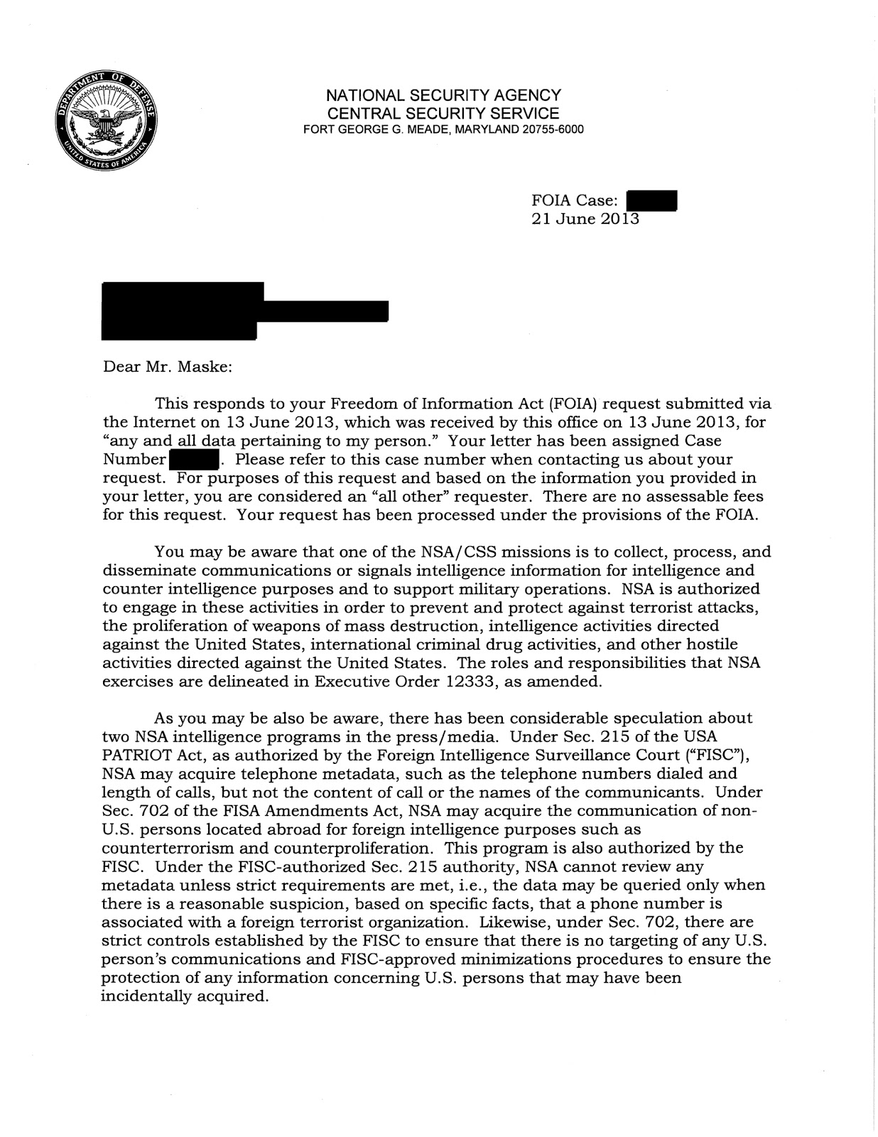 NSA's Response To My FOIA Request - Security Boulevard