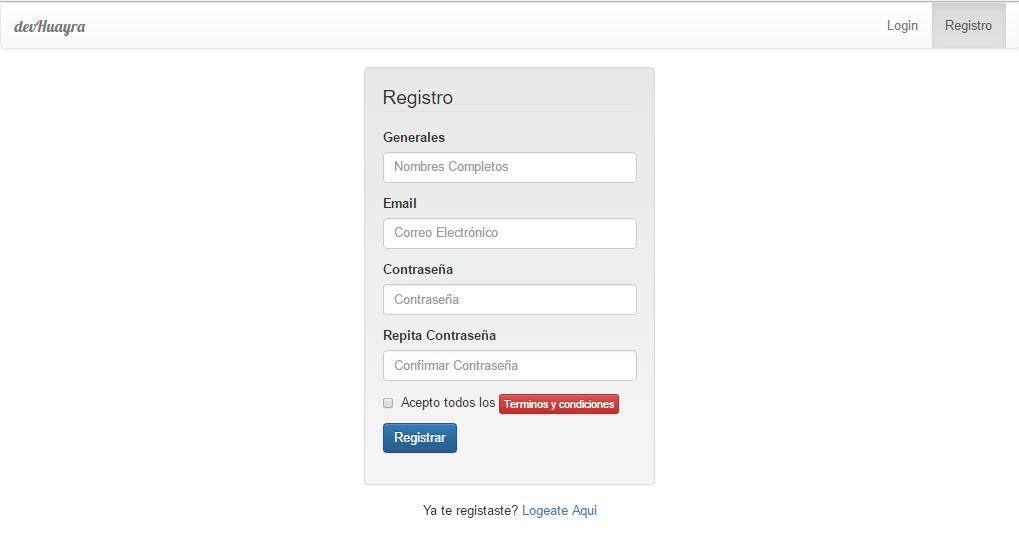 Ejemplo script de login/registro PHP MySql Bootstrap