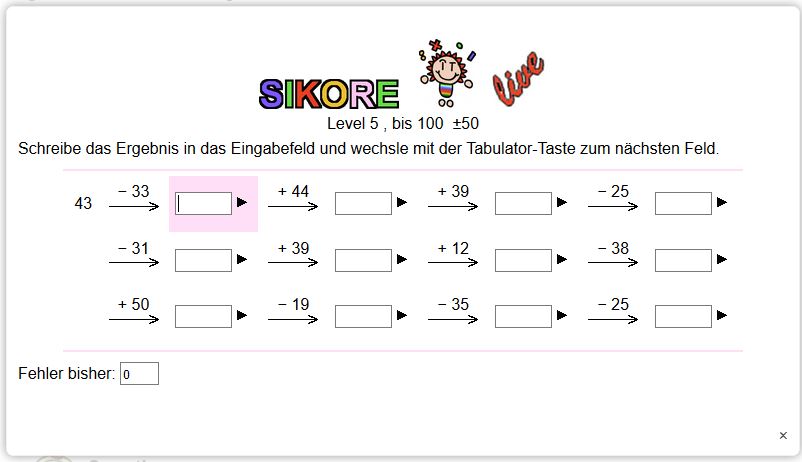 ICT-Ideen (Medien im Unterricht): SIKORE - Sicher Kopfrechnen