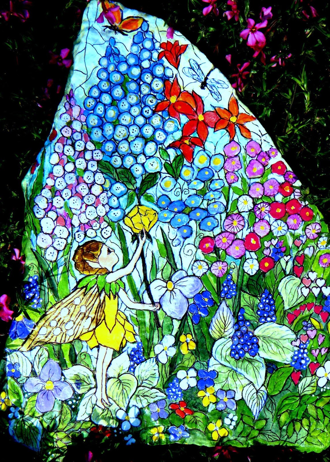 Hand Painted Flower & Fairy Rocks : Hand Painted Garden Flower & Fairy ...