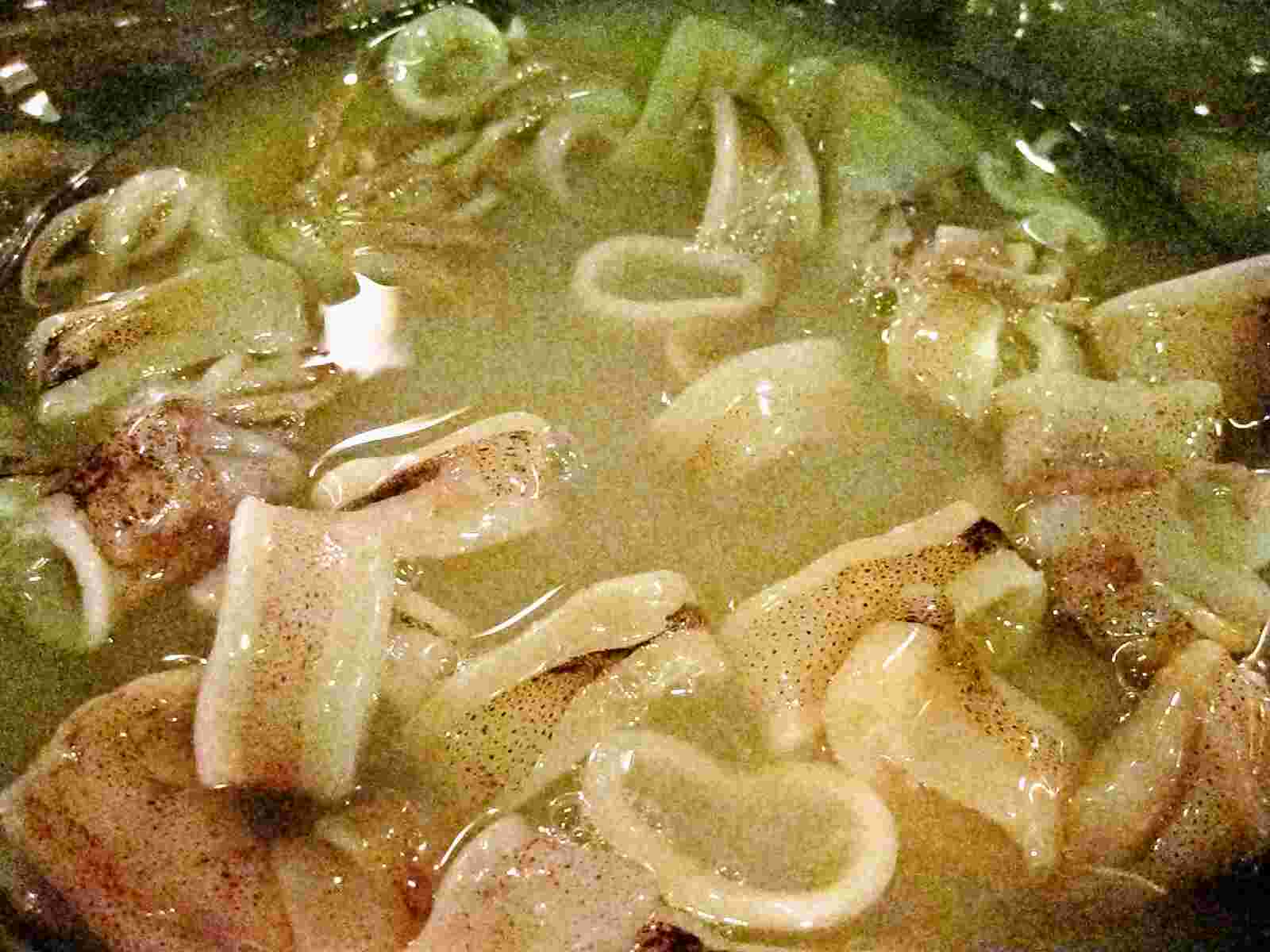 Recipes for Tom: Satoimo to ika no nimono / baby taro root with calamari