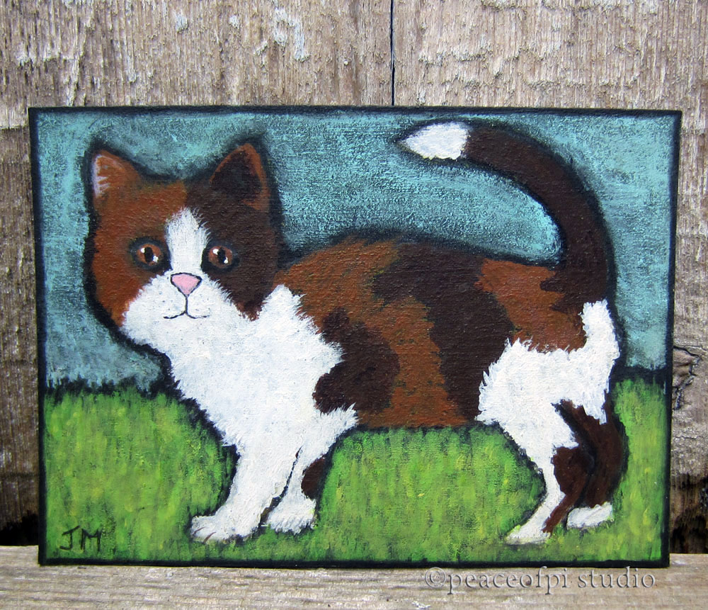 peaceofpi studio: Calico Kitten Munchkin Cat ACEO Painting