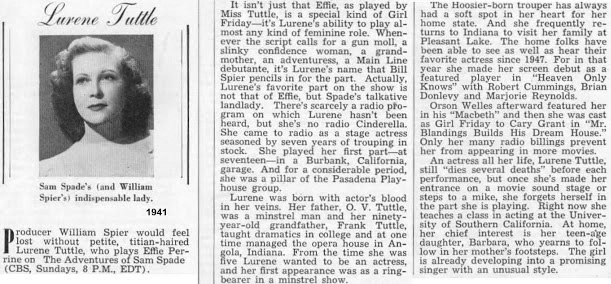 Lurene Tuttle: Adventures of Sam Spade, radio detective