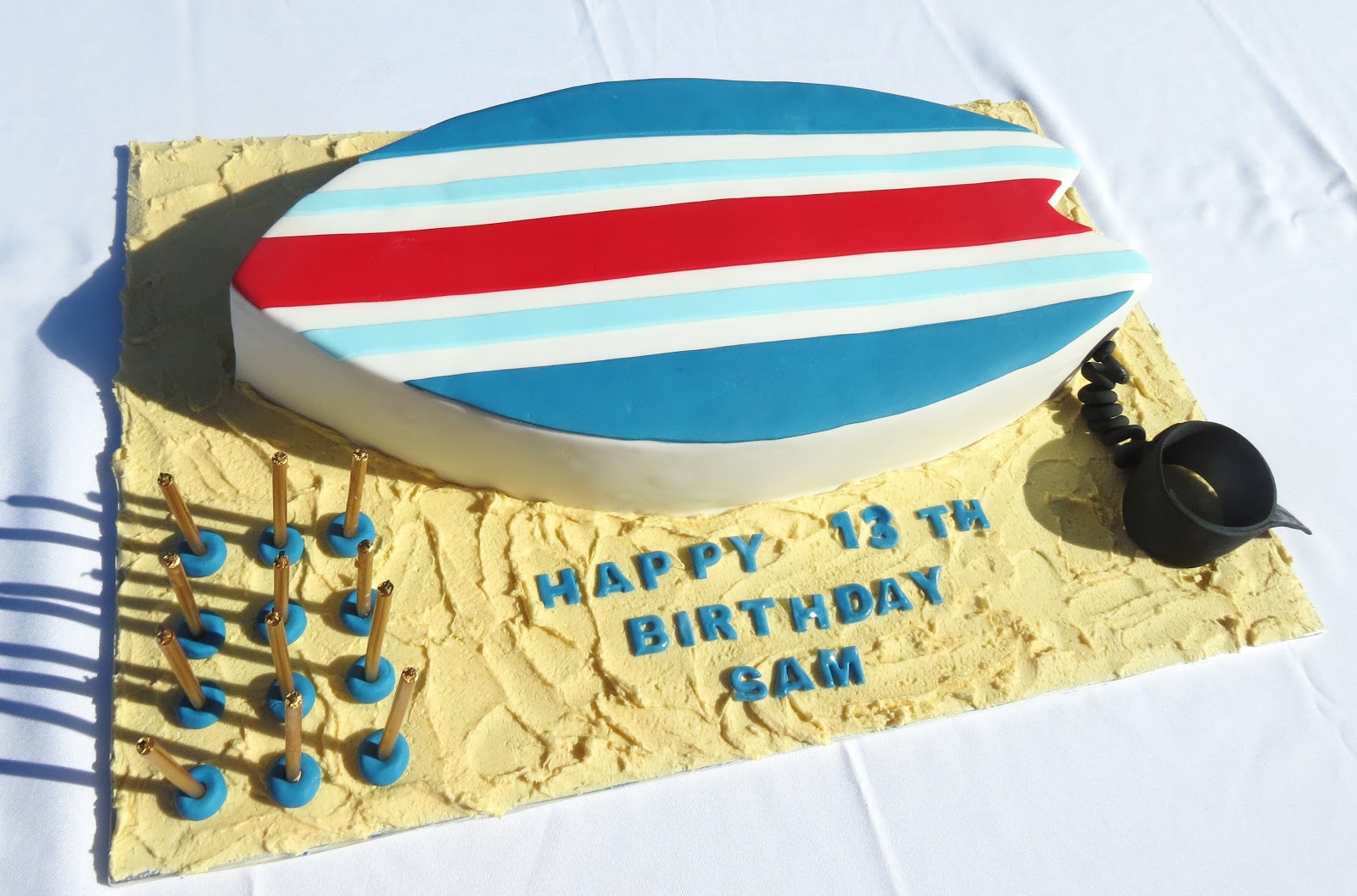 Rachel Warner Cakes: Surfboard 13th Cake