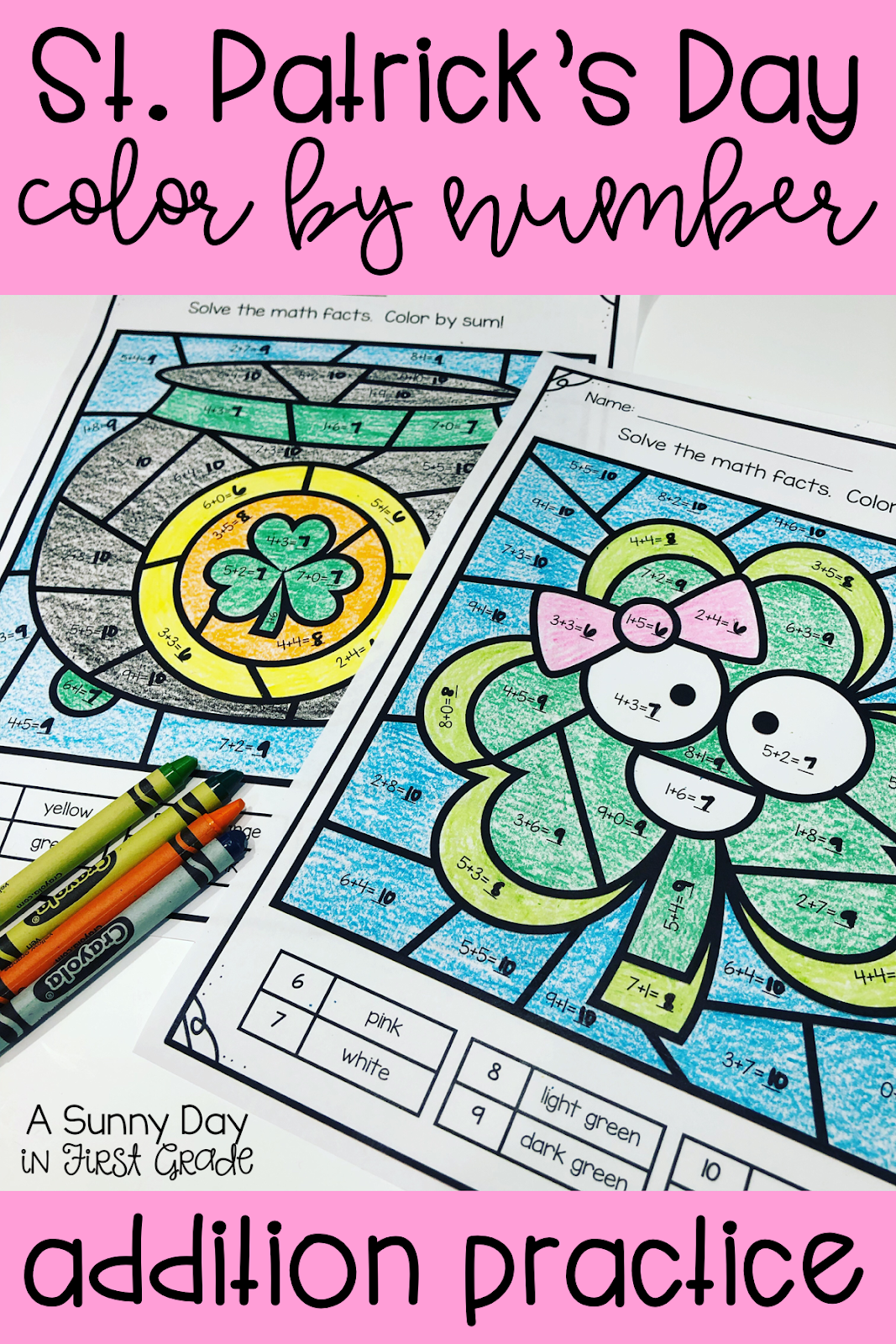 St. Patrick's Day Addition (Color by Number) | A Sunny Day in First Grade
