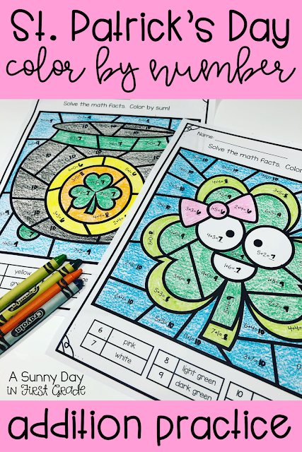 St. Patrick's Day Addition (Color by Number) | A Sunny Day in First Grade