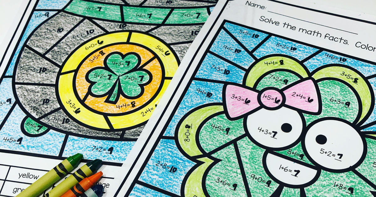 St. Patrick's Day Addition (Color by Number) | A Sunny Day in First Grade