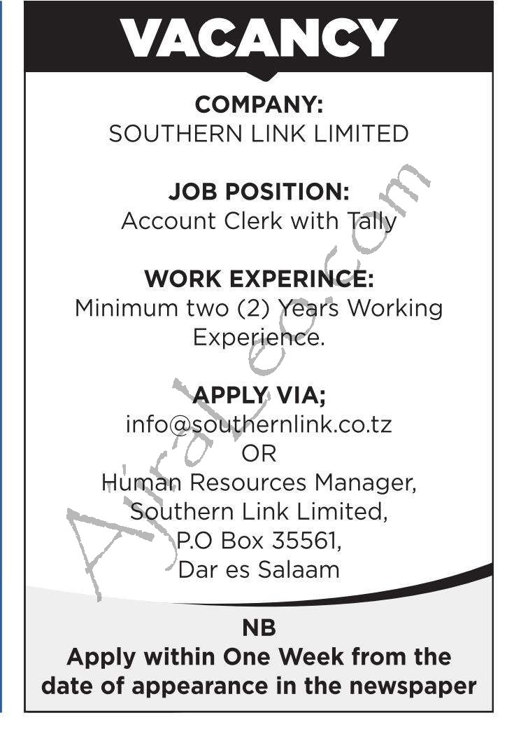 Account Clerk Job Vacancy at Southern Link Ltd | Deadline: 13th ...