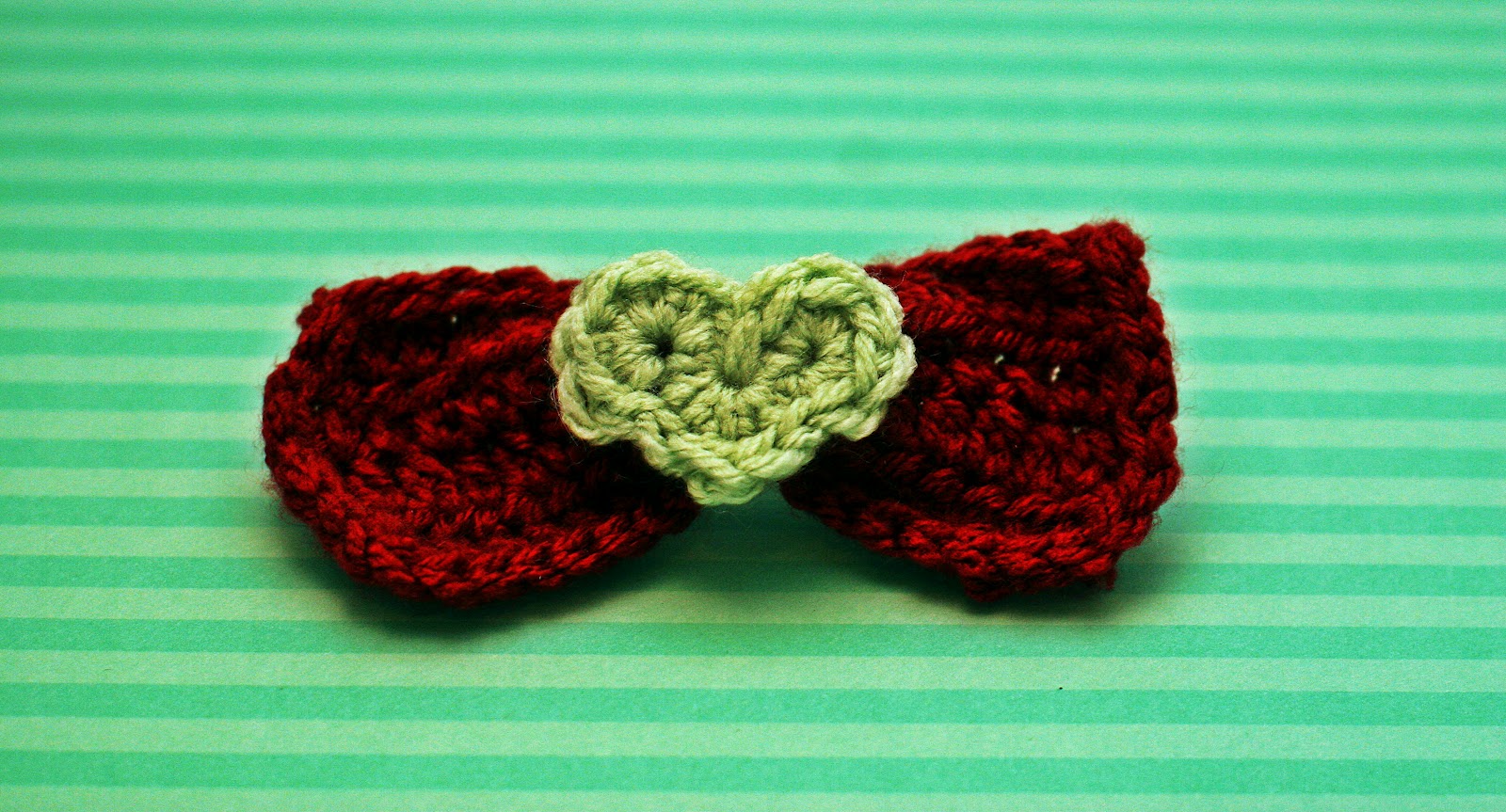 Handmade Happies: Handmade Crochet Hair Bow and Heart Barrette Deep Red ...