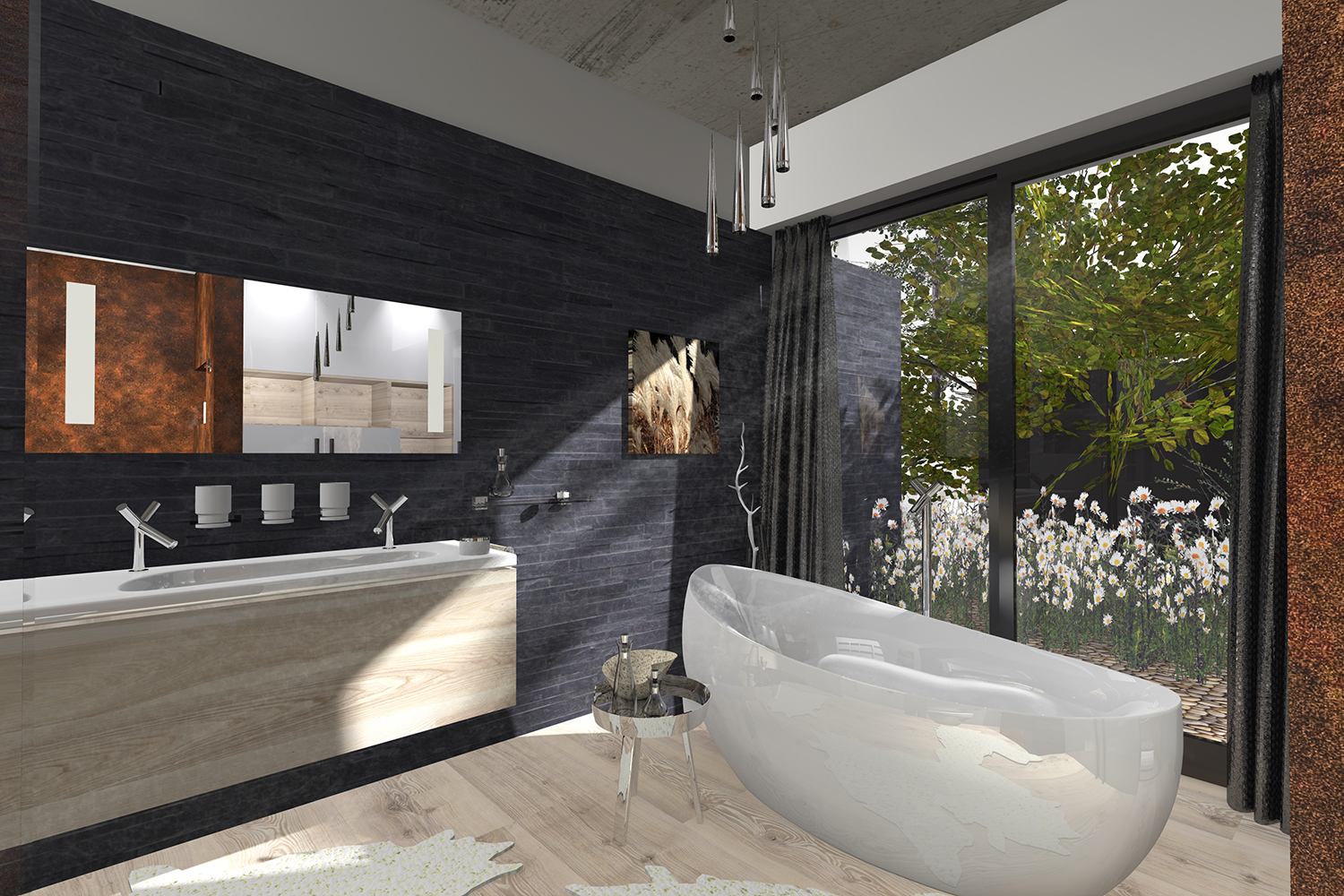 Moderná kúpelňa s kamenným obkladom | Štýly bývania