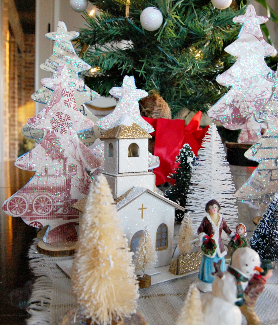 DIY Scrapbook Paper Christmas Trees & Vignette - At Home with Jemma